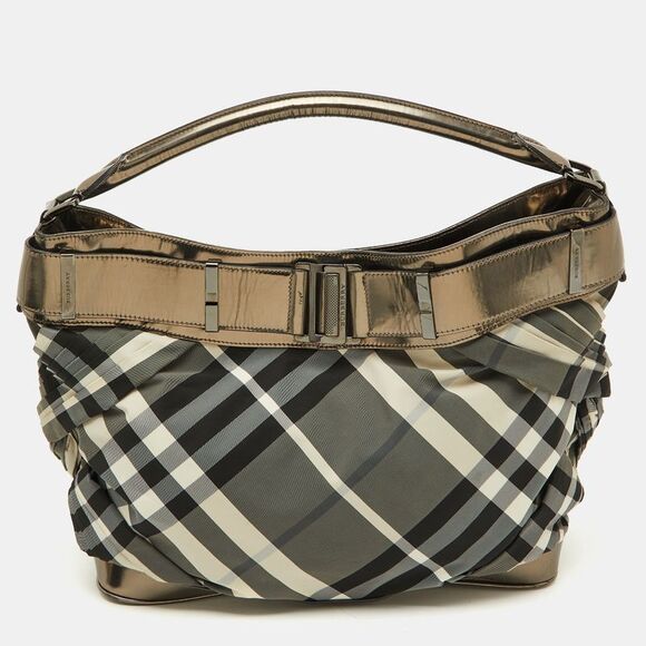 Burberry | Bags | Burberry Metallicblack Beat Check Nylon And Leather ...
